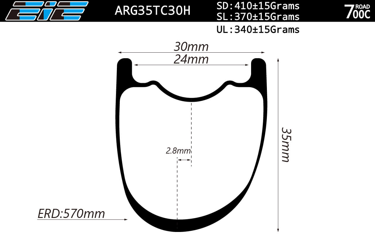 ARG35TC30H 700C gravel rims 30mm wide 35mm deep tubeless for cyclocross ...