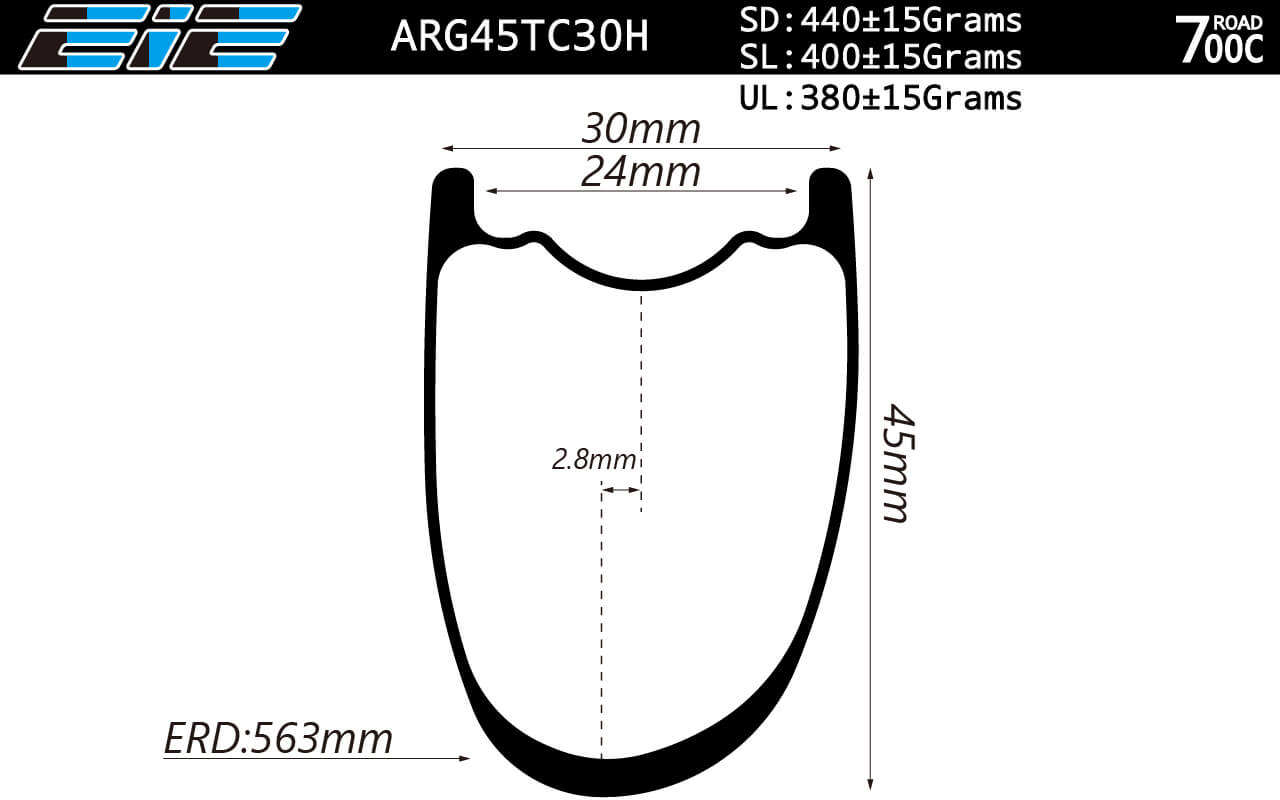 ARG45TC30H 700C Gravel Asymmetric 45mm Depth 30mm width Carbon Rims ...