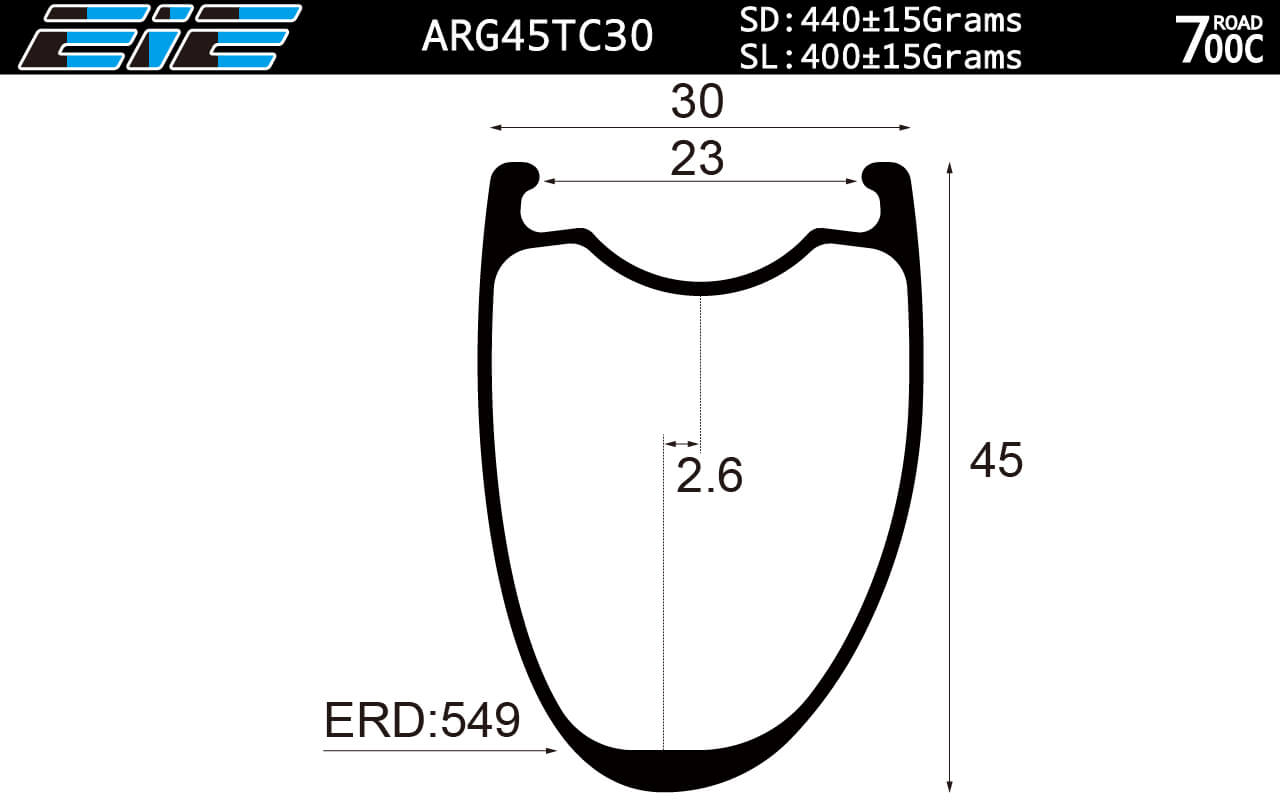 ARG45TC30 700C Gravel Asymmetric 45mm Depth 30mm width Carbon Rims ...