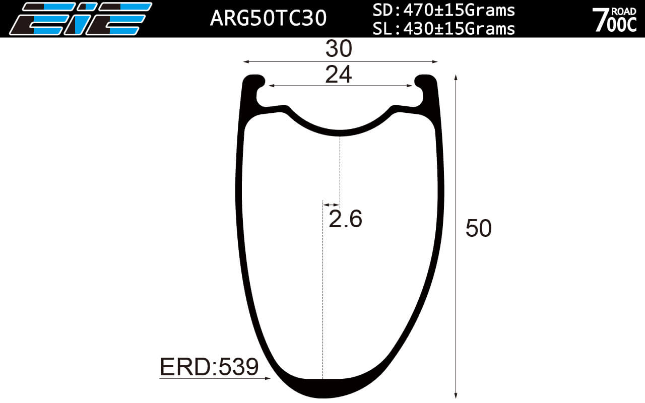 ARG50TC30 700C gravel rims 30mm wide 35mm deep tubeless for cyclocross ...