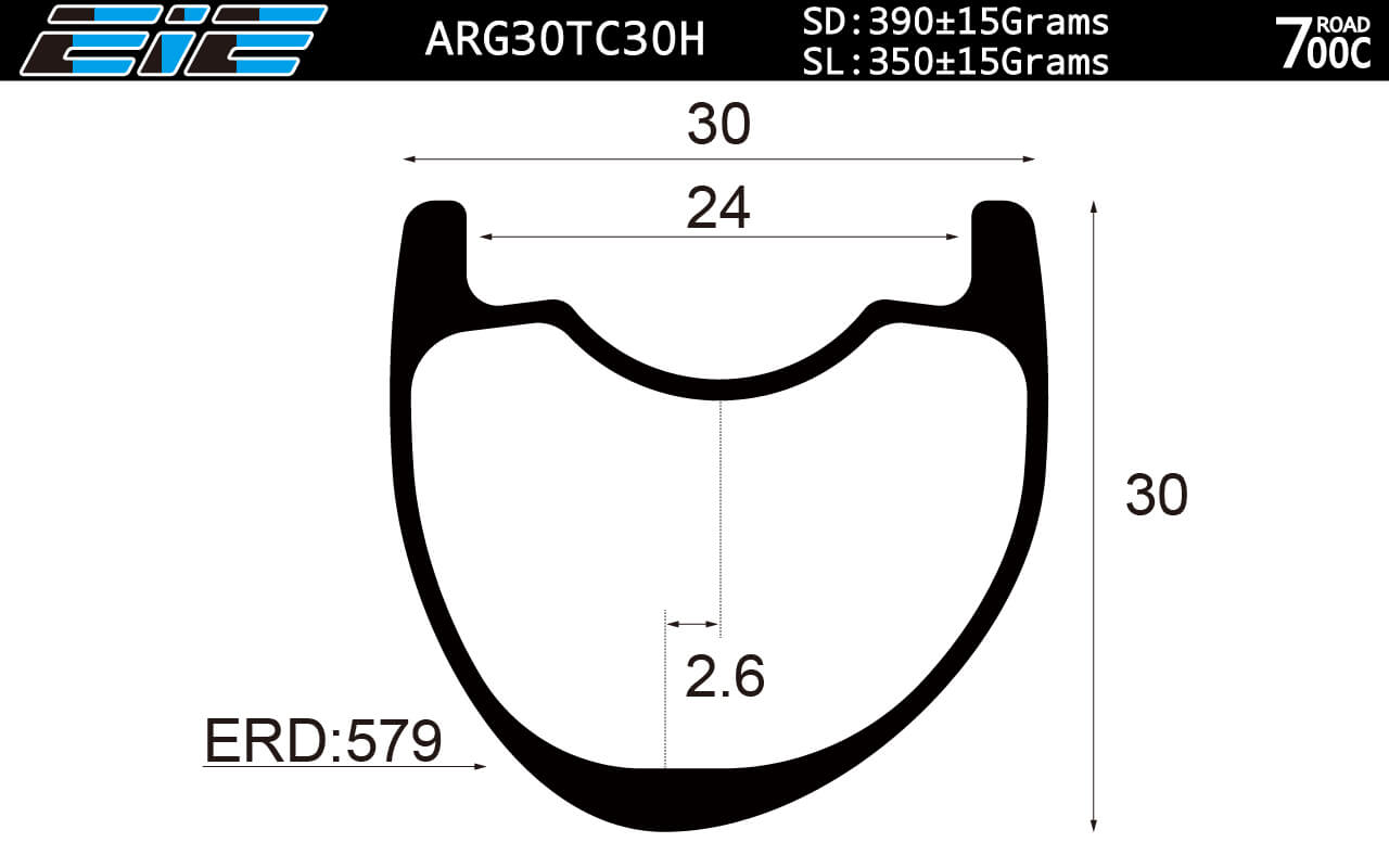 ARG30TC30H 700C gravel rims 30mm wide 30mm deep aero profile hookless ...